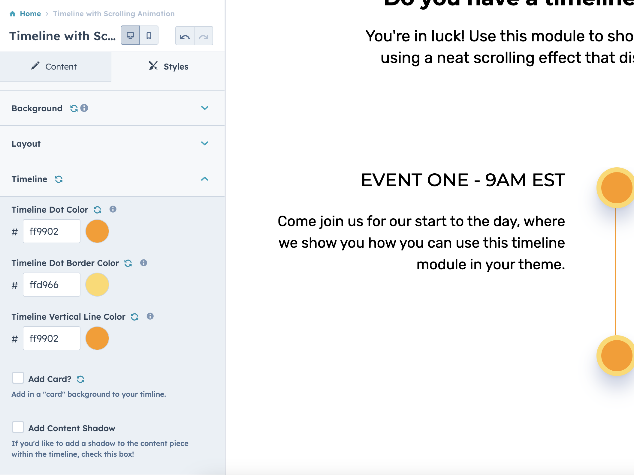 Timeline with Scrolling Animation Module by Web Canopy Studio